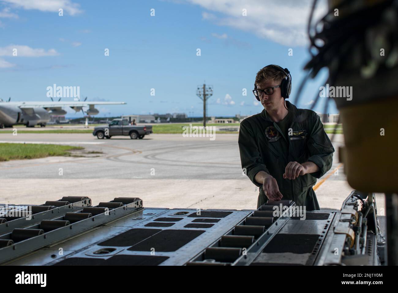 U.S. Marine Corps Sgt. Jacob Carrig, a KC-130J Super Hercules aircraft loadmaster with Marine ...