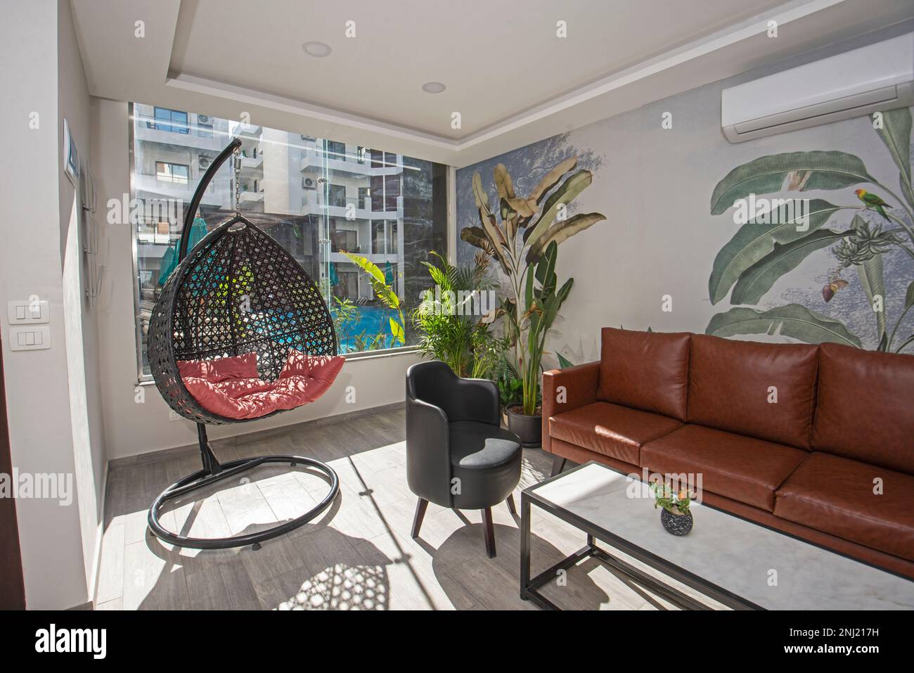 Interior design of a luxury hotel resort lobby reception area with ...