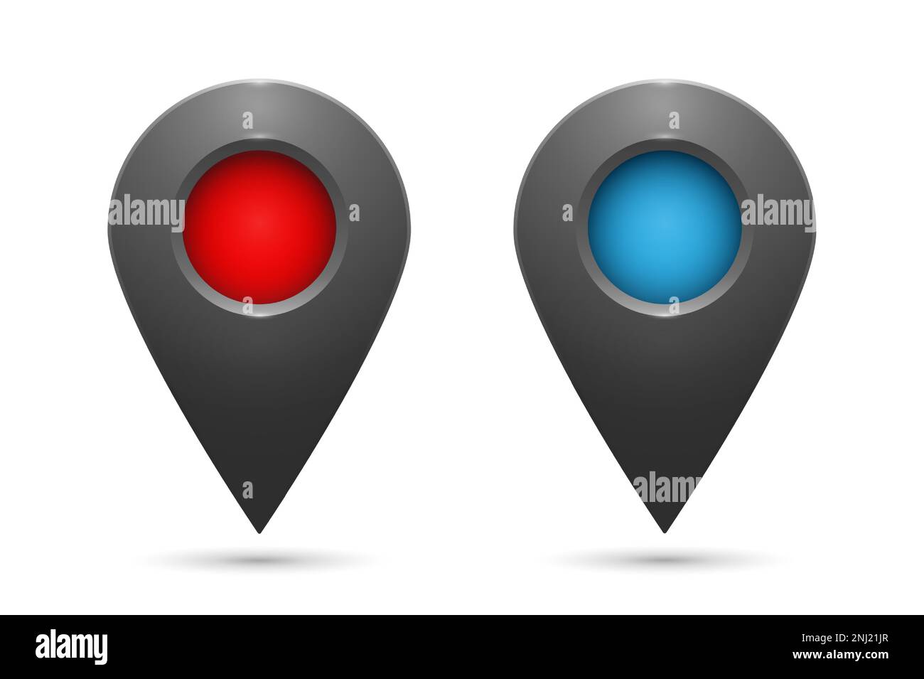 Realistic geolocation icons with colored inserts on a white background ...