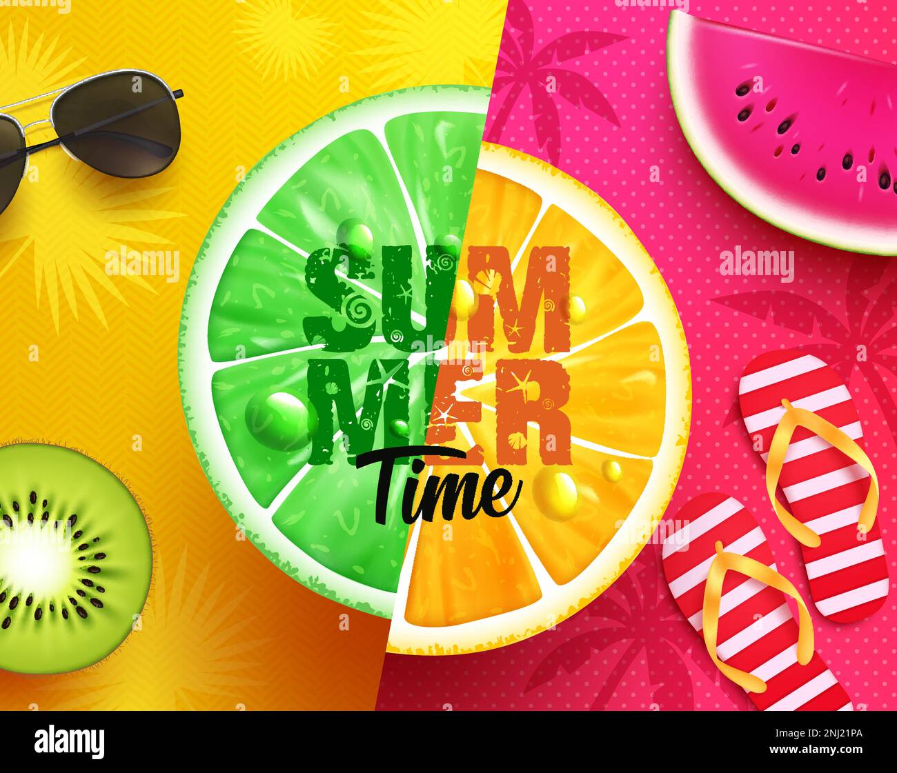 Summer time vector design. Summer time text with lemon and lime ...