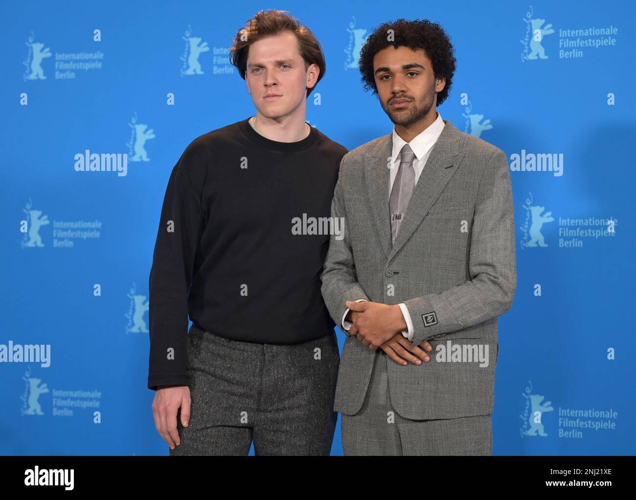 Berlin, Germany. 22nd Feb, 2023. Enno Trebs (l), actor, and Langston ...