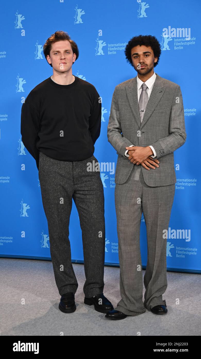 Berlin, Germany. 22nd Feb, 2023. Enno Trebs (l), actor, and Langston ...