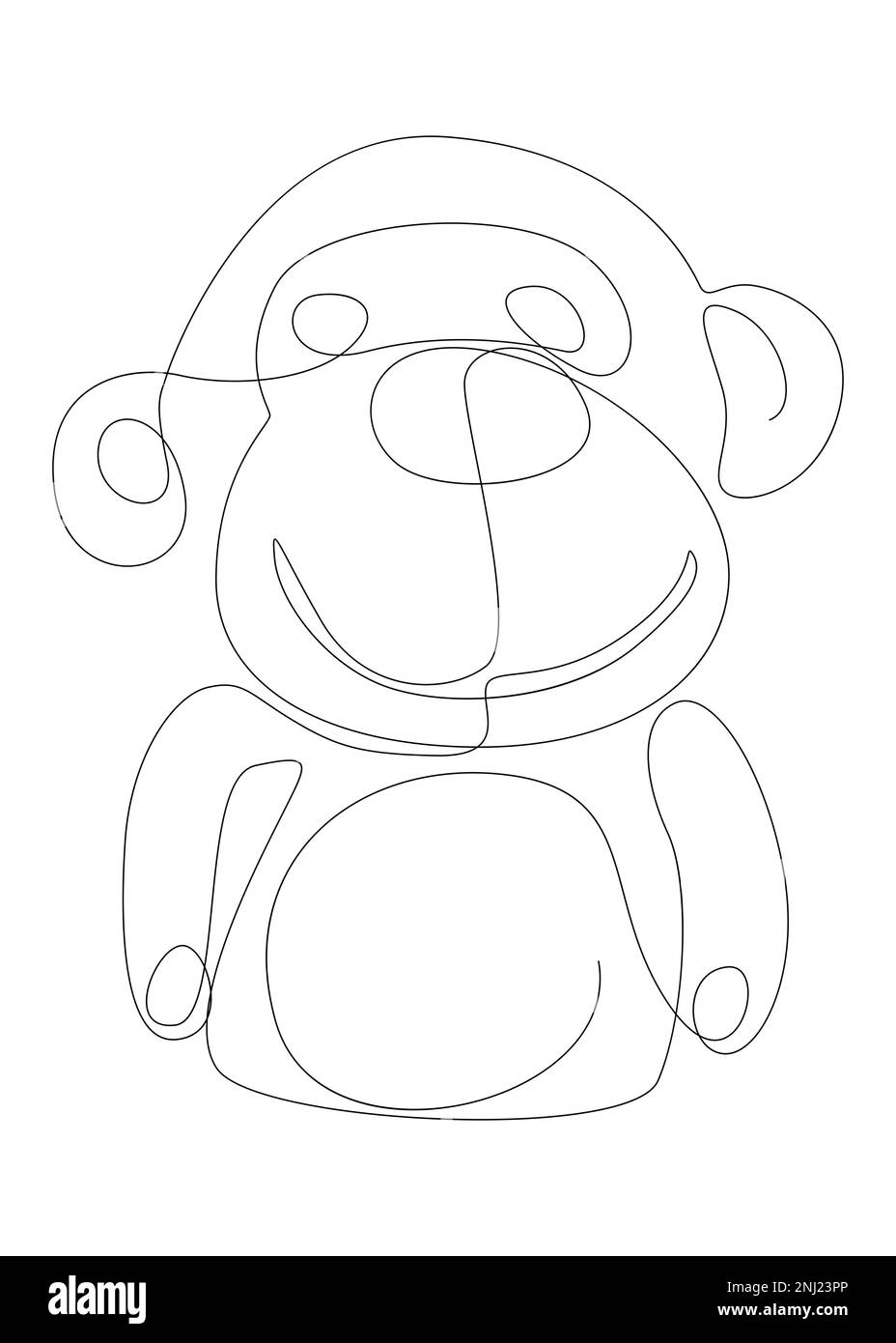 One continuous line of Monkey teddy bear. Thin Line Illustration vector ...