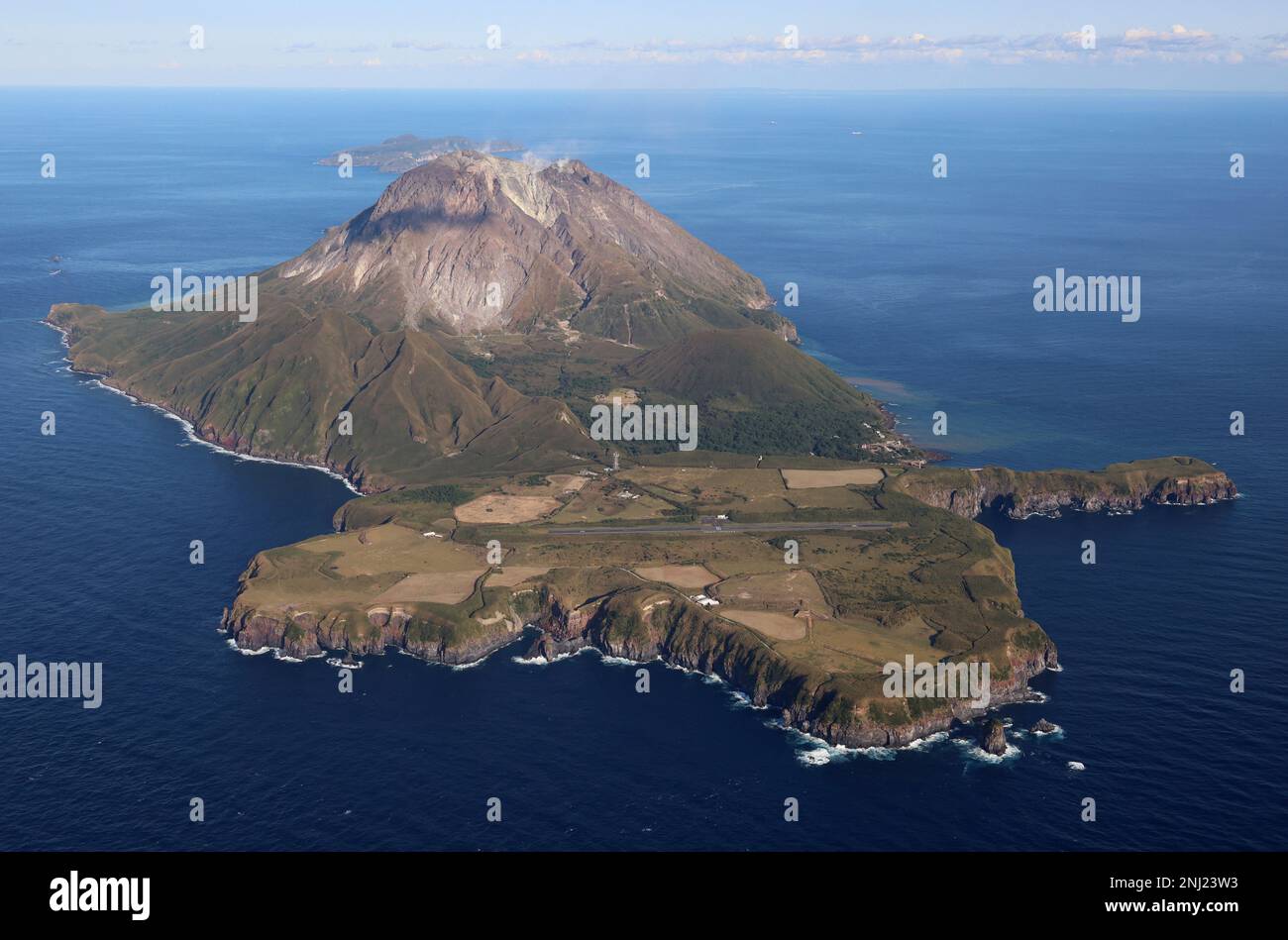 An aerial photo taken from Yomiuri's jetliner shows Iwo Jima Island ...