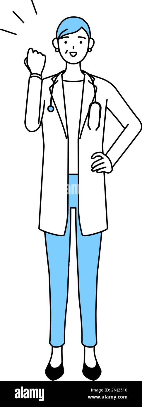 Female doctor in white coats with stethoscopes, senior, middle-aged ...