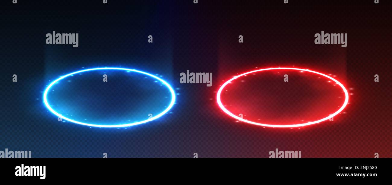 Magic portals, neon glowing podiums, red and blue pedestals for battle ...