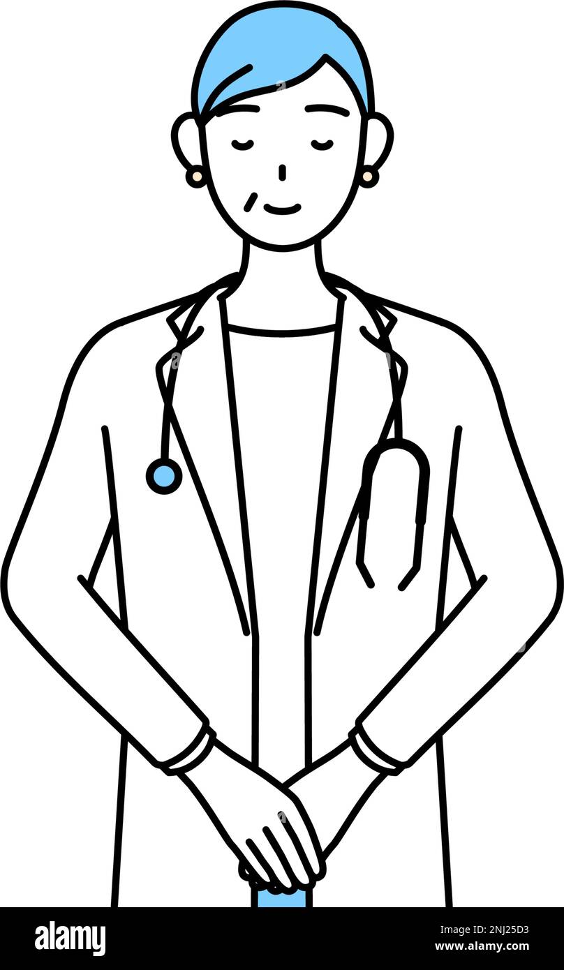 female doctor with white coat, simple line drawing Stock Vector Image ...