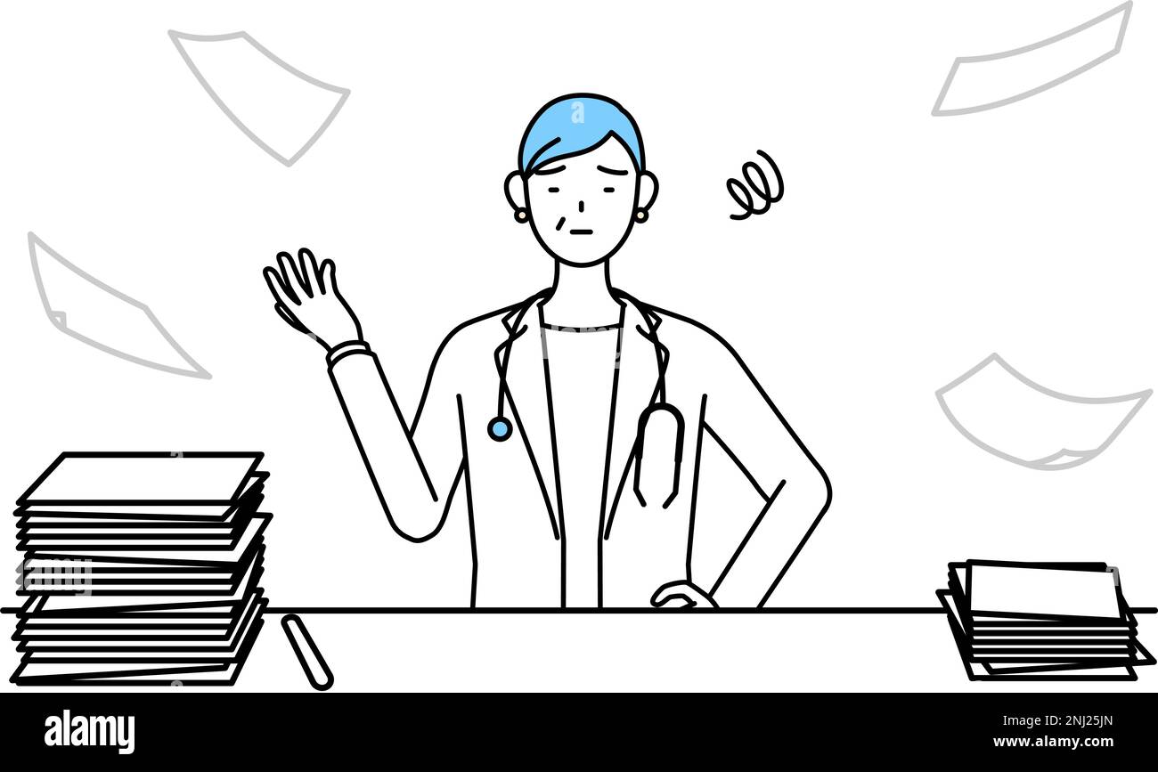 female doctor with white coat, simple line drawing Stock Vector Image ...