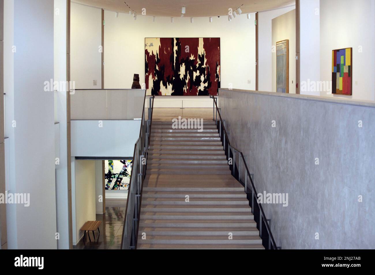 A Clyfford Still painting from 1957 seen at the top of the stairs at ...