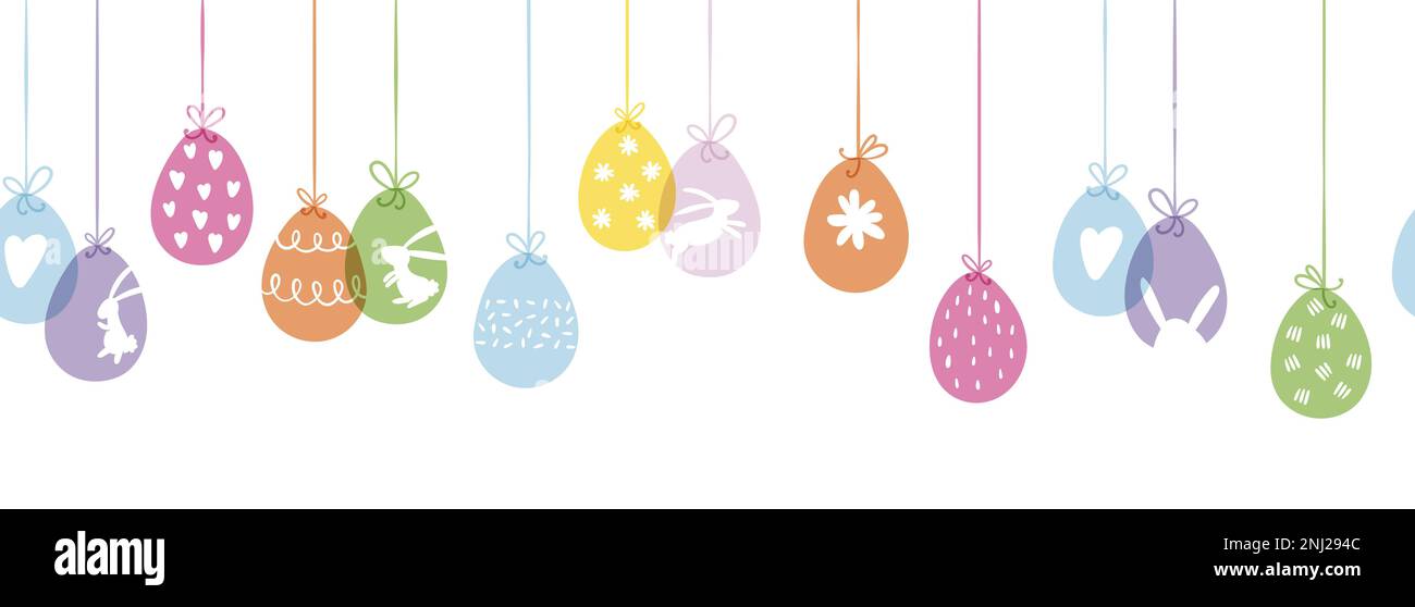 Cute hand drawn Easter horizontal seamless pattern with bunnies ...