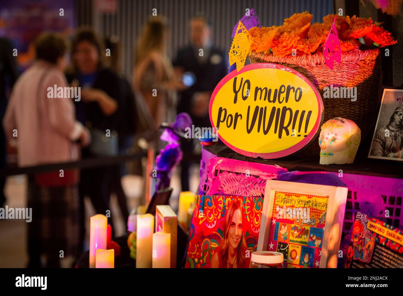 View of an altar at the presentation of the Day of the Dead ofrenda, at ...
