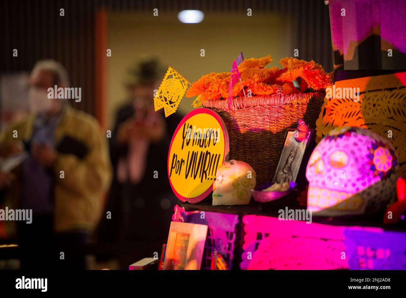 View of an altar at the presentation of the Day of the Dead ofrenda, at ...