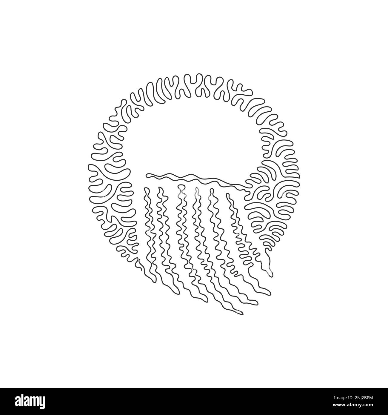 Single curly one line drawing of cute jellyfish abstract art ...