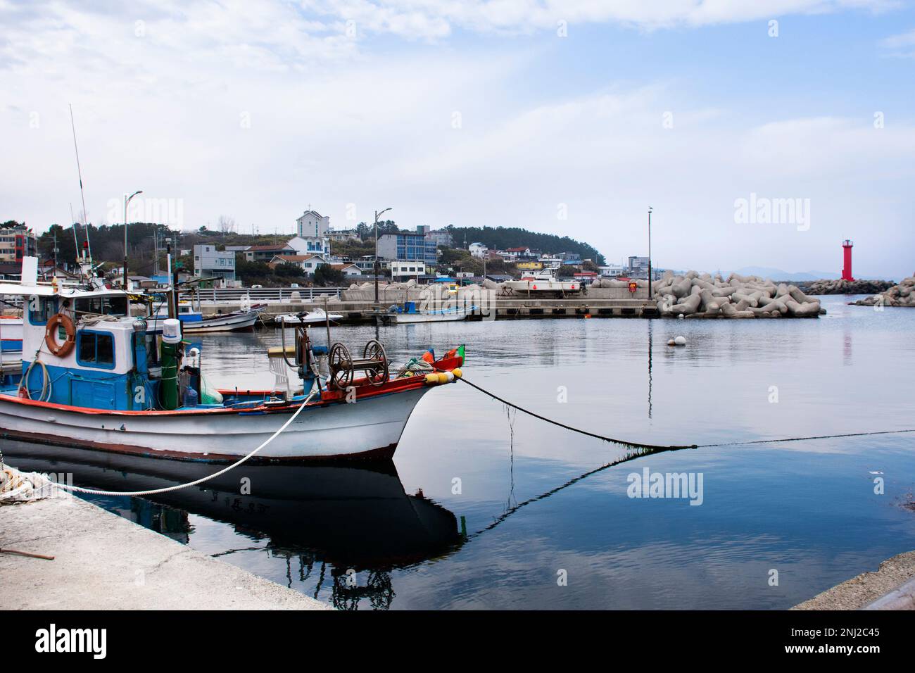 Korean fisher people floating stop fishery fishing ship boat moor on ...