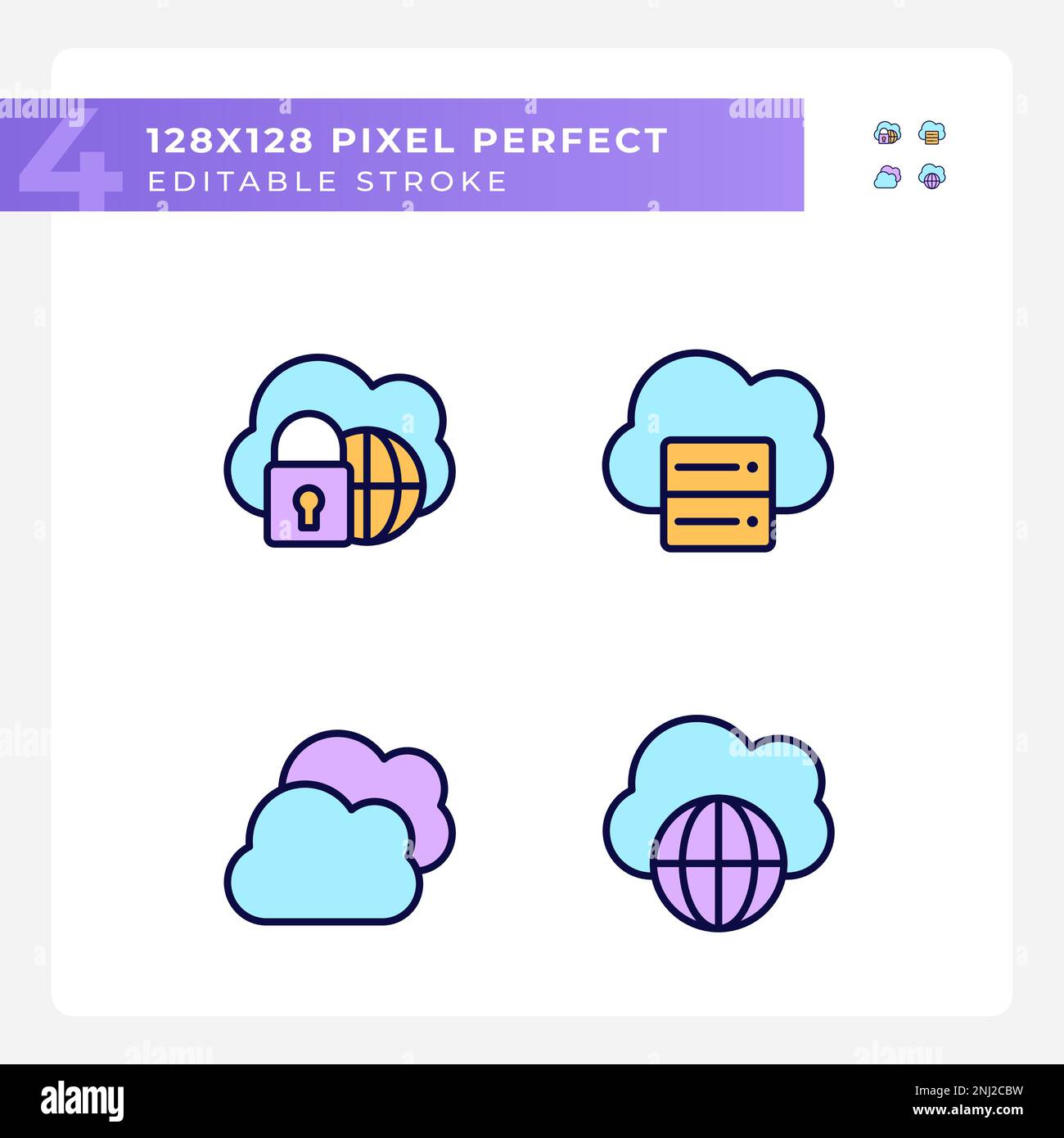 Safe access to cloud based storage pixel perfect RGB color icons set Stock Vector Image & Art ...