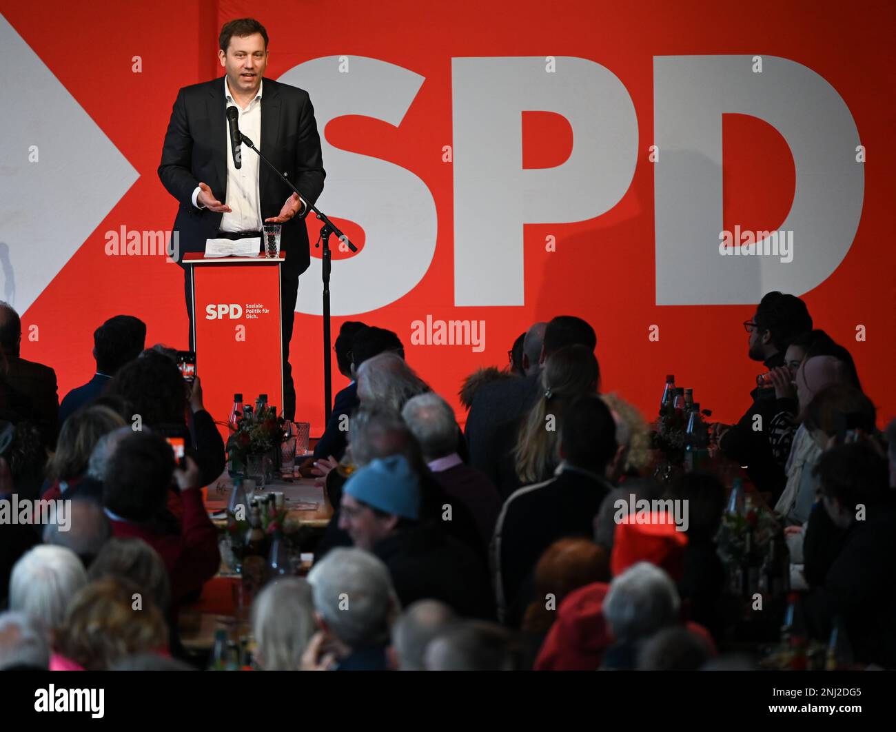 22 February 2023, Hesse, Frankfurt/Main: Lars Klingbeil, one of the two ...