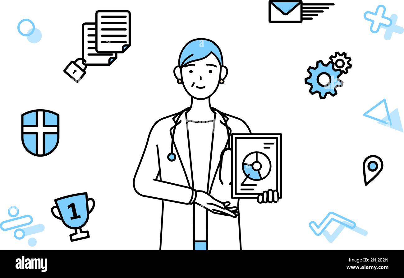 female doctor with white coat, simple line drawing Stock Vector Image ...