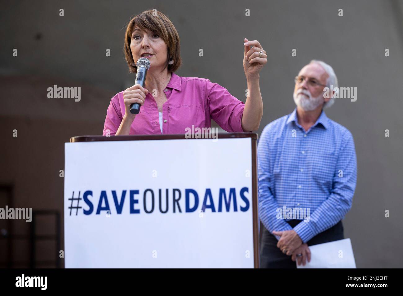 Rep. Cathy McMorris Rodgers (R-Wash.) speaks while Rep. Dan Newhouse (R ...