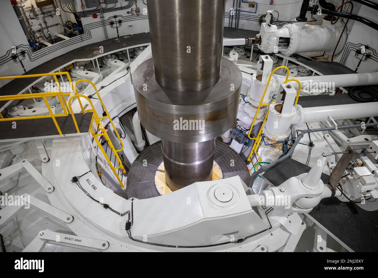 The inside of a hydraulic turbine is seen at the Lower Granite Dam on ...