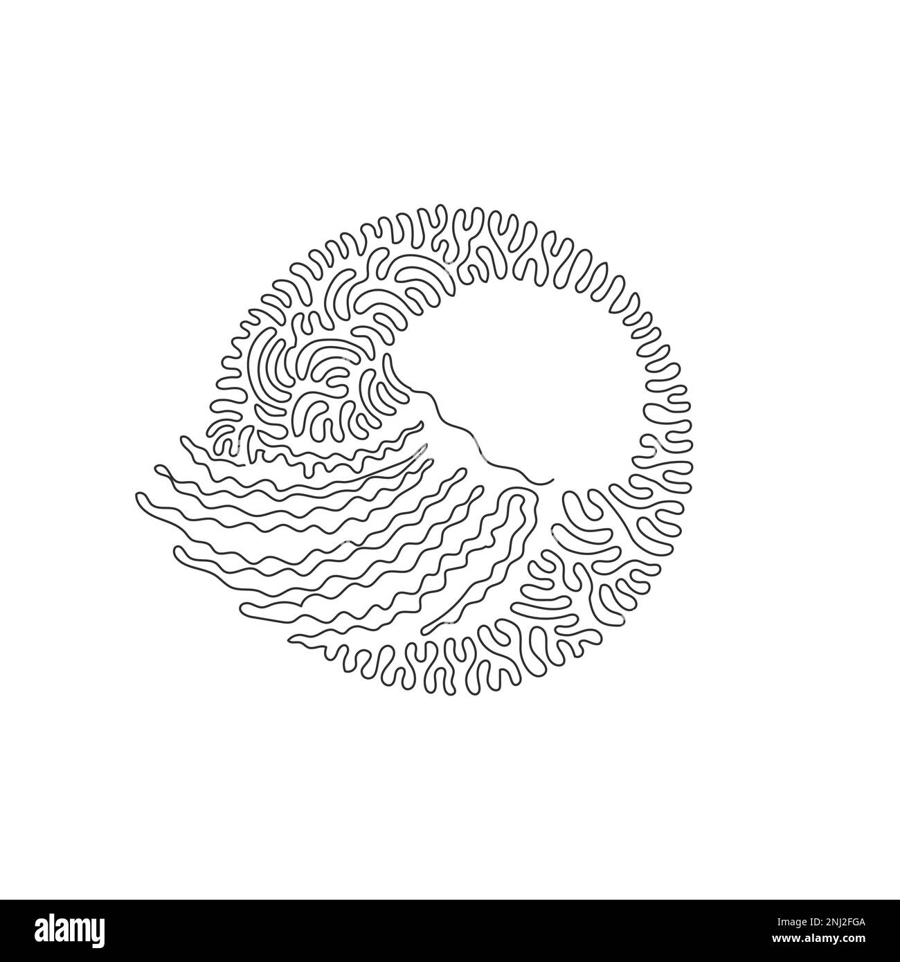 Continuous one line drawing of exotic jellyfish abstract art in circle ...