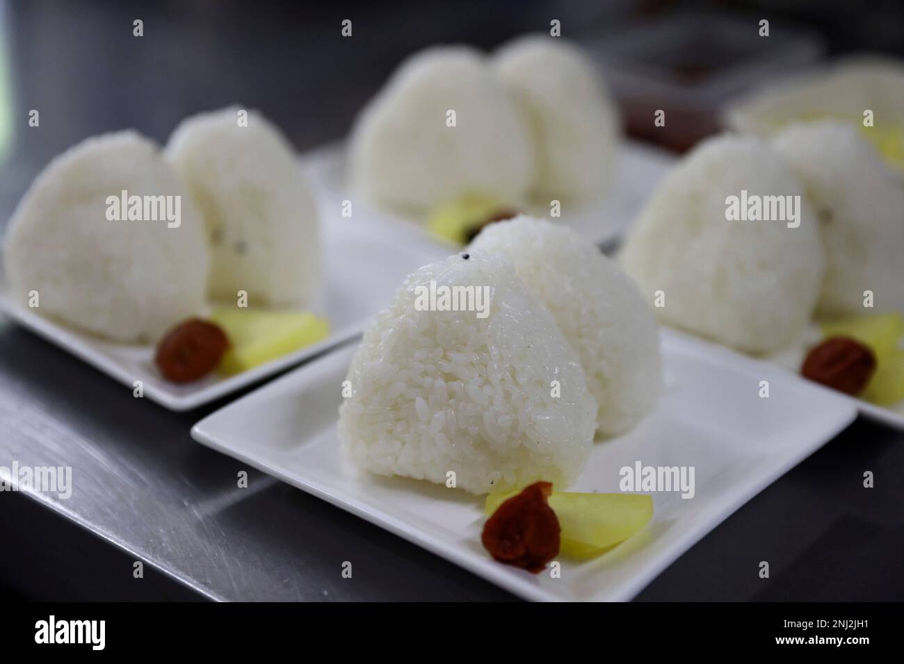 A picture shows Nitamai-onigiri, rice balls, at a restaurant ...