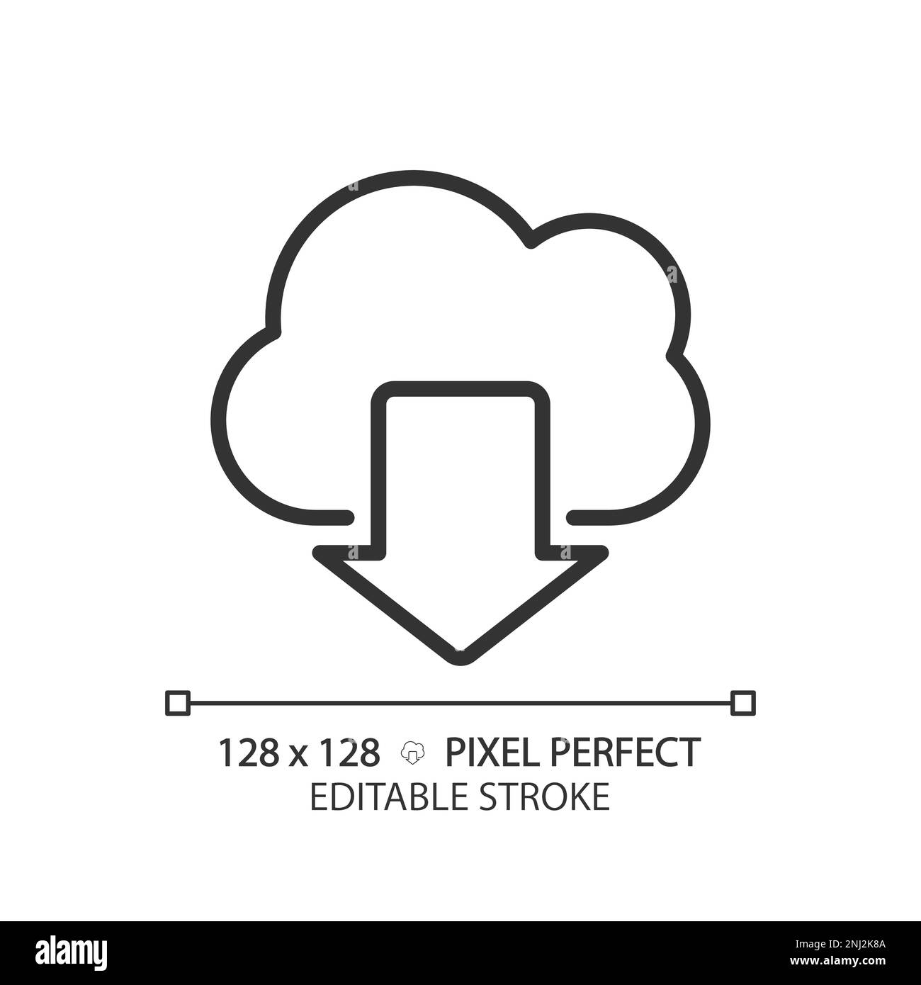 Download data from cloud based storage pixel perfect linear icon Stock ...