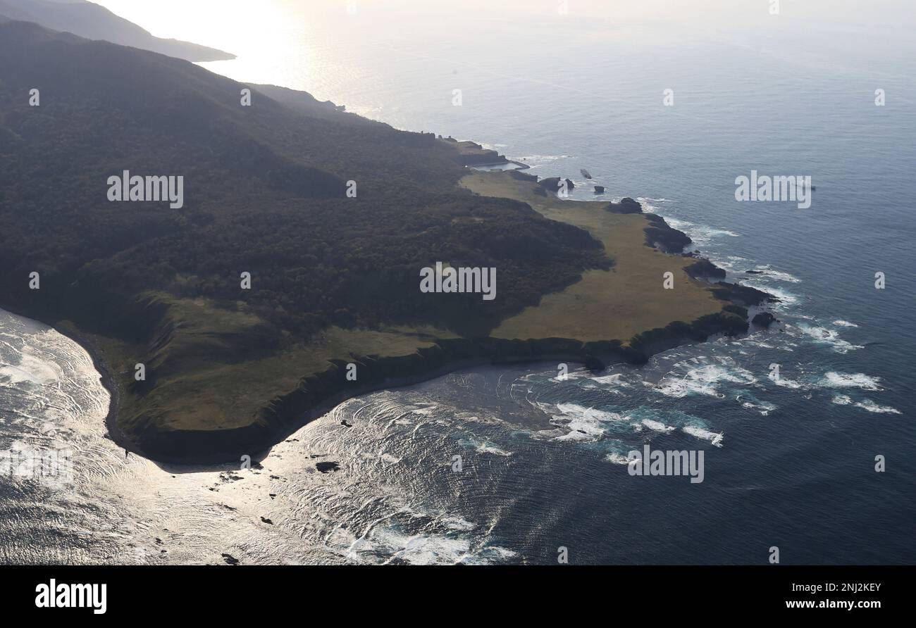An aerial photo shows Shiretoko Peninsula in Hokkaido Prefecture on Oct ...