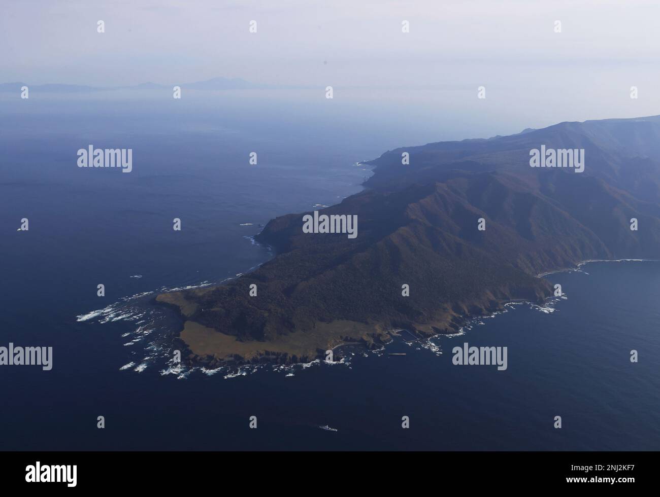 An aerial photo shows Shiretoko Peninsula in Hokkaido Prefecture on Oct ...
