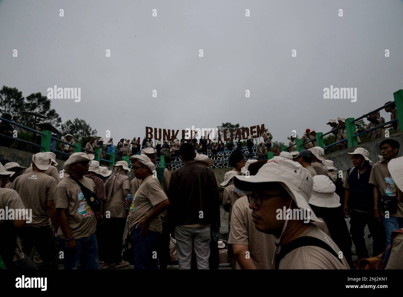 Local tourists during visit at the Bunker Kaliadem in the slope of ...