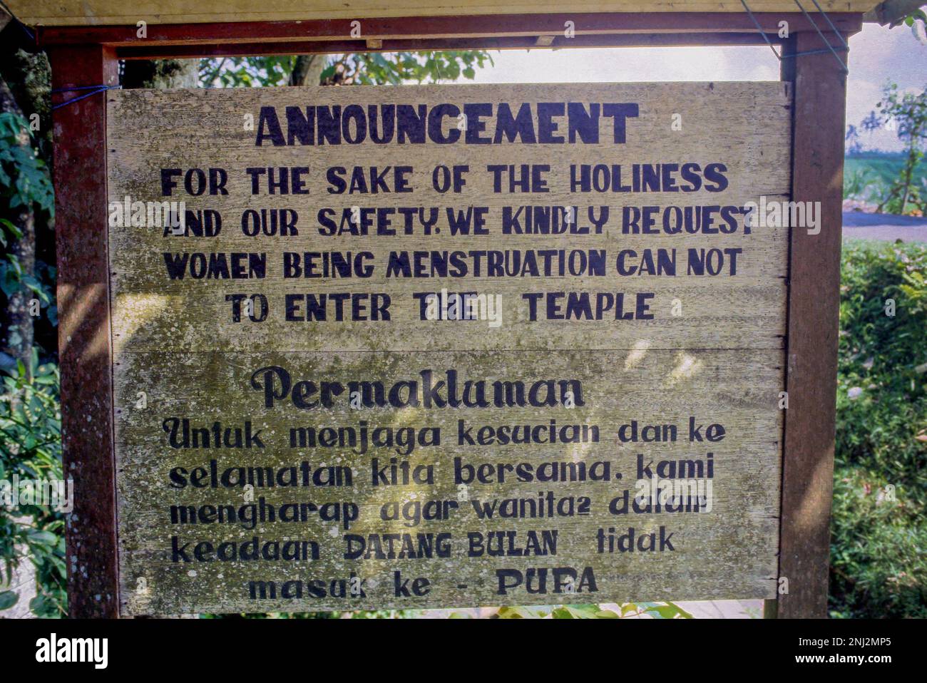 Indonesia, Bali. Notice board telling women not to enter the hindu ...