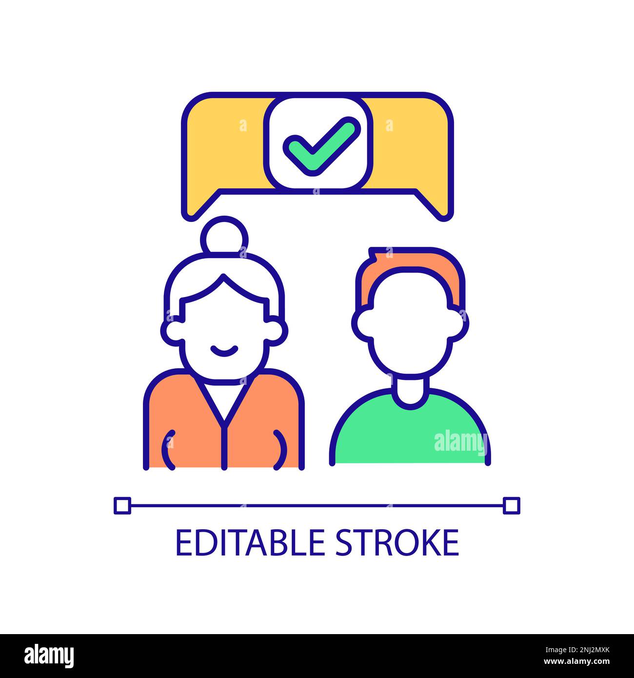 Communication between elderly and young people RGB color icon Stock ...