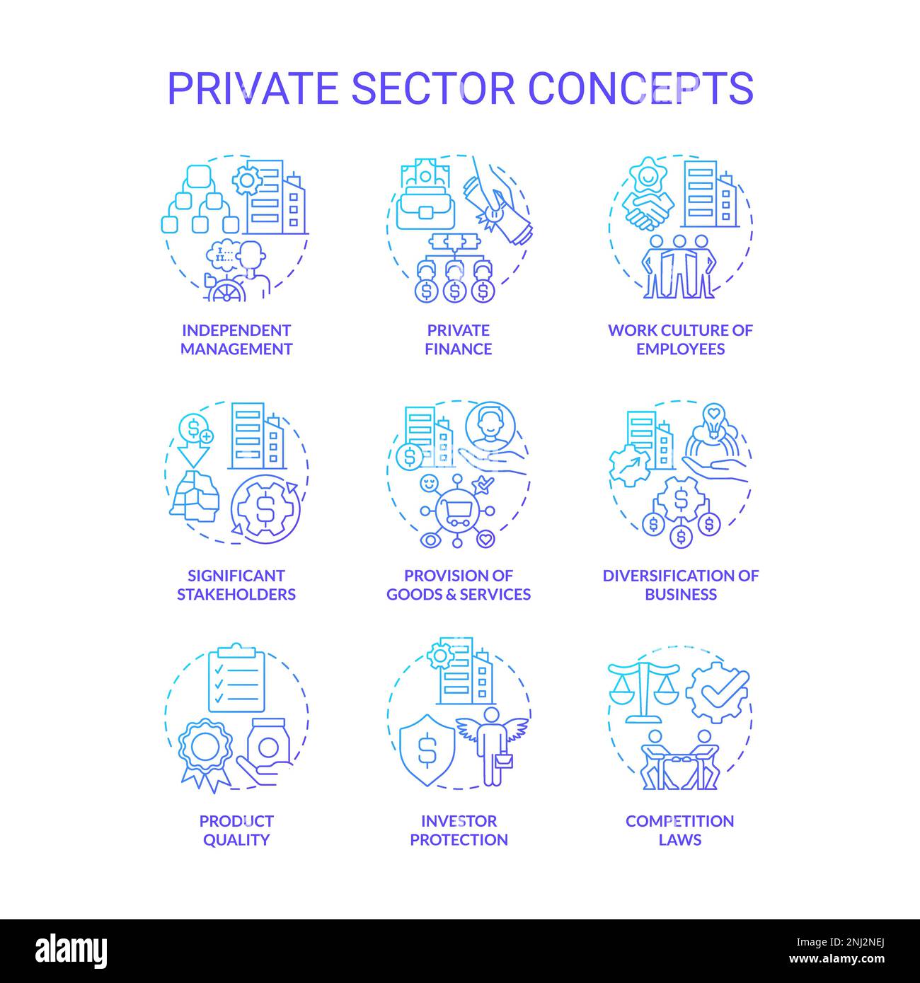 Private sector blue gradient concept icons set Stock Vector Image & Art - Alamy
