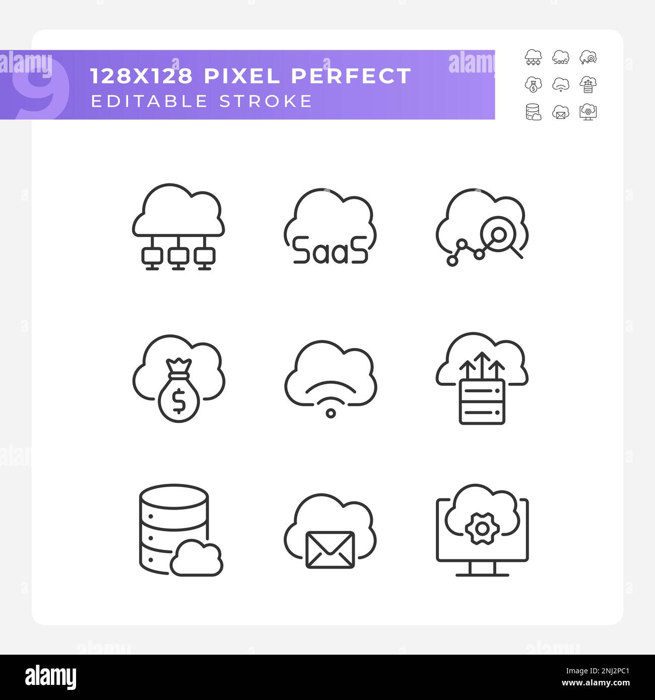 Access To Data On Cloud Based Resources Pixel Perfect Linear Icons Set Stock Vector Image And Art