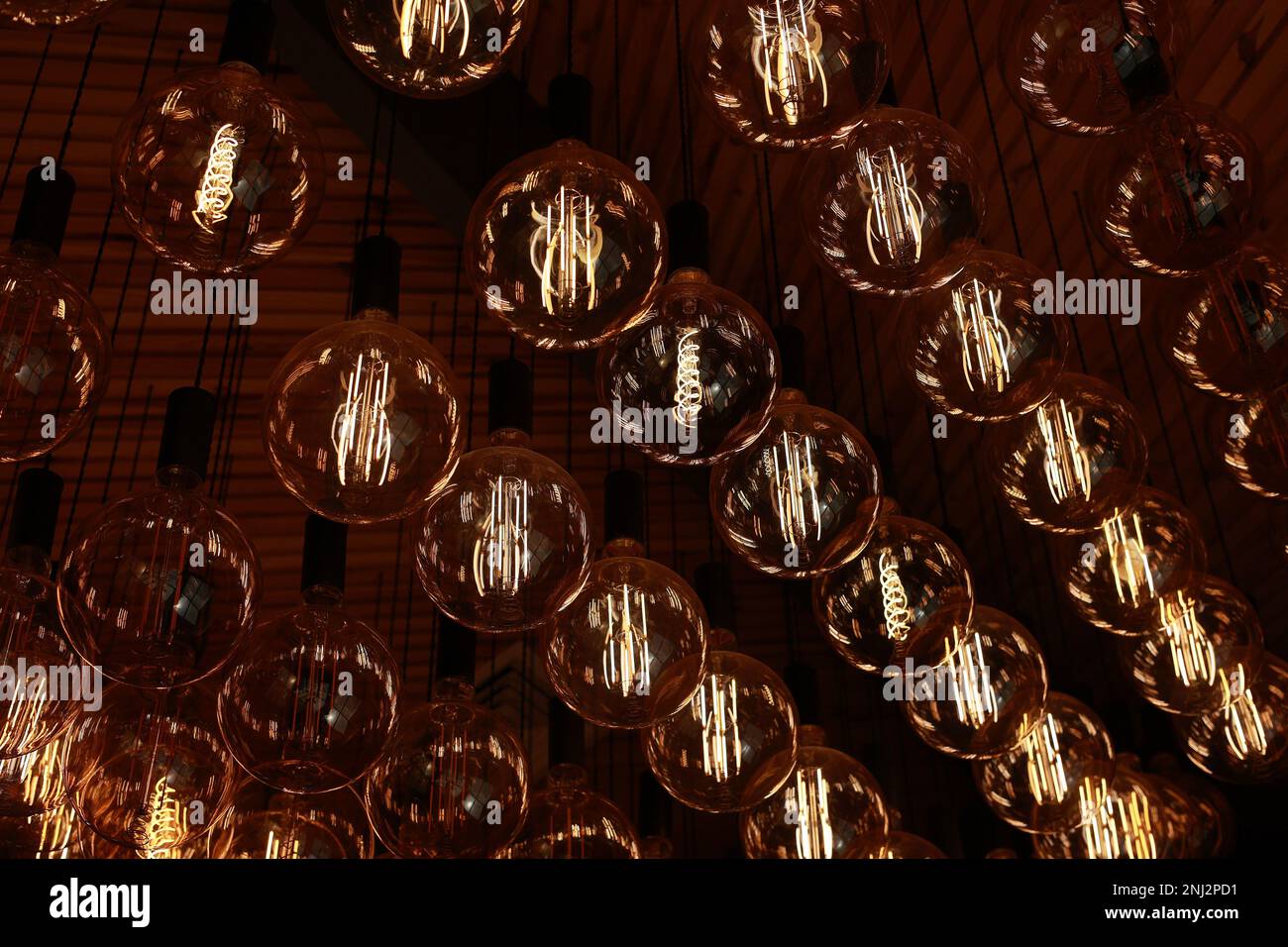 Stylish, modern and decorative lamps of Edison of round shape in the ...