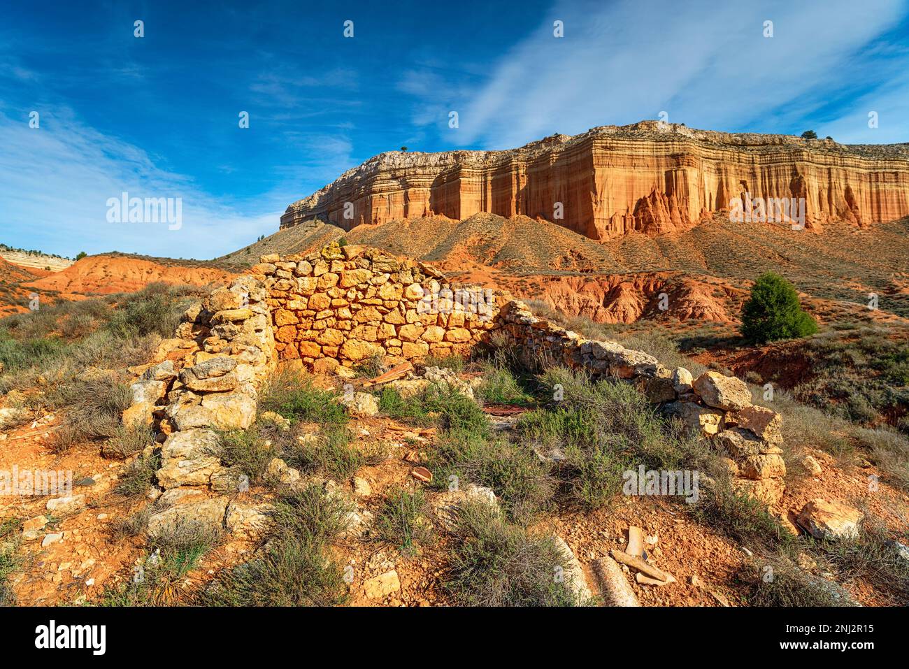Desert landscape and colourful canyons at Canon Rojo de Teruel in the ...