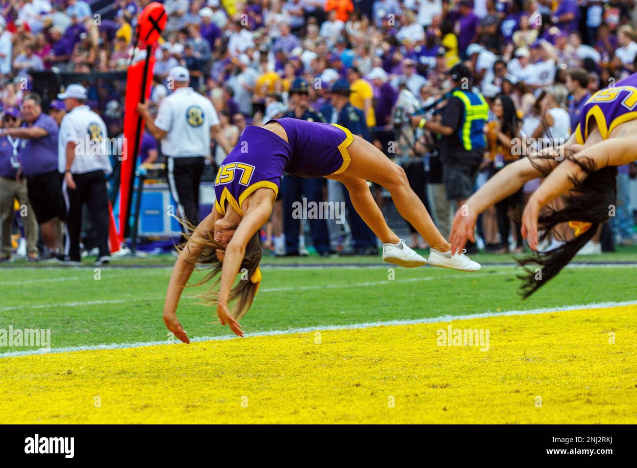 BATON ROUGE, LA - OCTOBER 22: The LSU Tigers cheerleaders entertain the ...