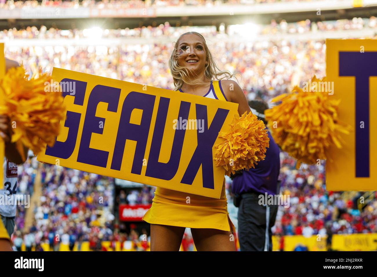 BATON ROUGE, LA - OCTOBER 22: LSU Tigers cheerleaders entertain the ...