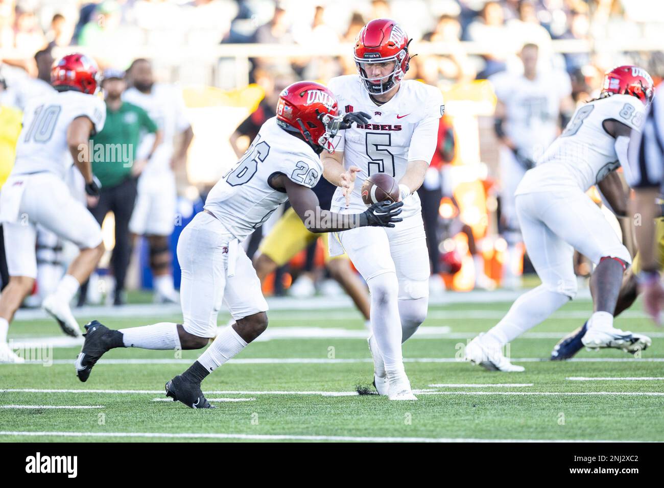 October 22, 2022: UNLV quarterback Harrison Bailey (5) hands the ball ...