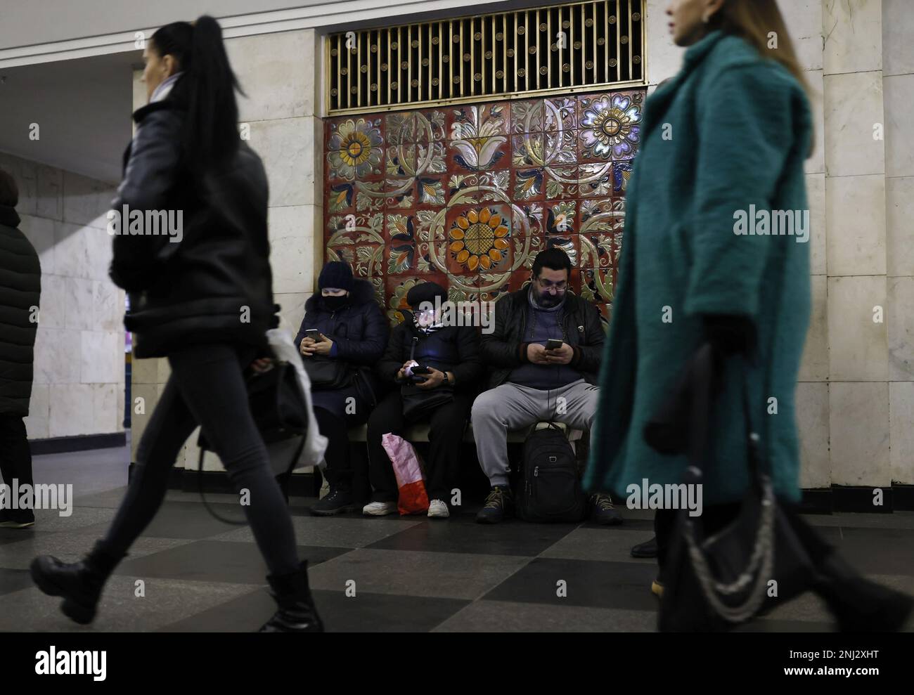 People wait underground for an air raid alarm to be lifted in Kyiv on ...