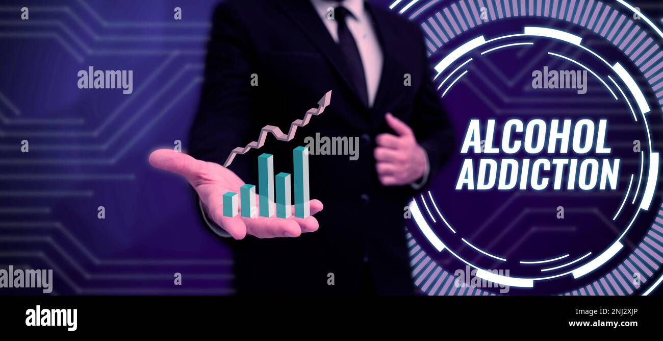 Hand writing sign Alcohol Addiction. Business idea characterized by ...