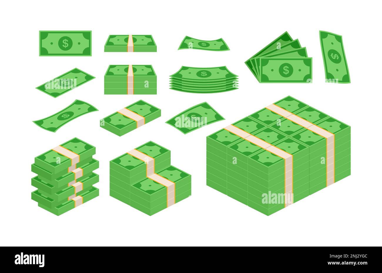 Huge packs of paper money. Dollar bills. Twisted paper bills and stack ...