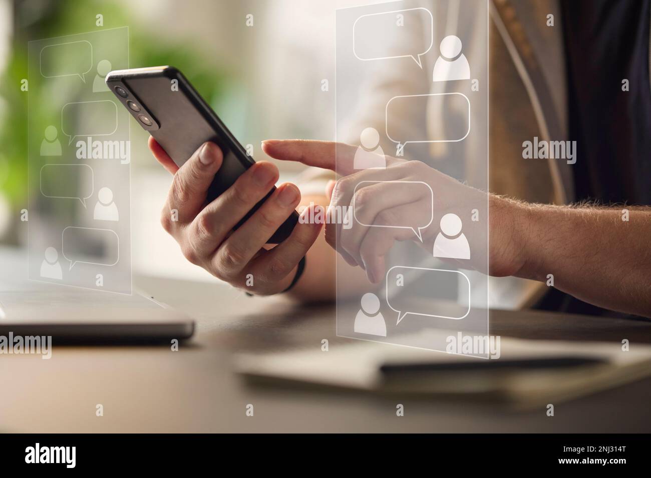 Online Social Media Concept With Man Using Mobile Phone With Graphic ...