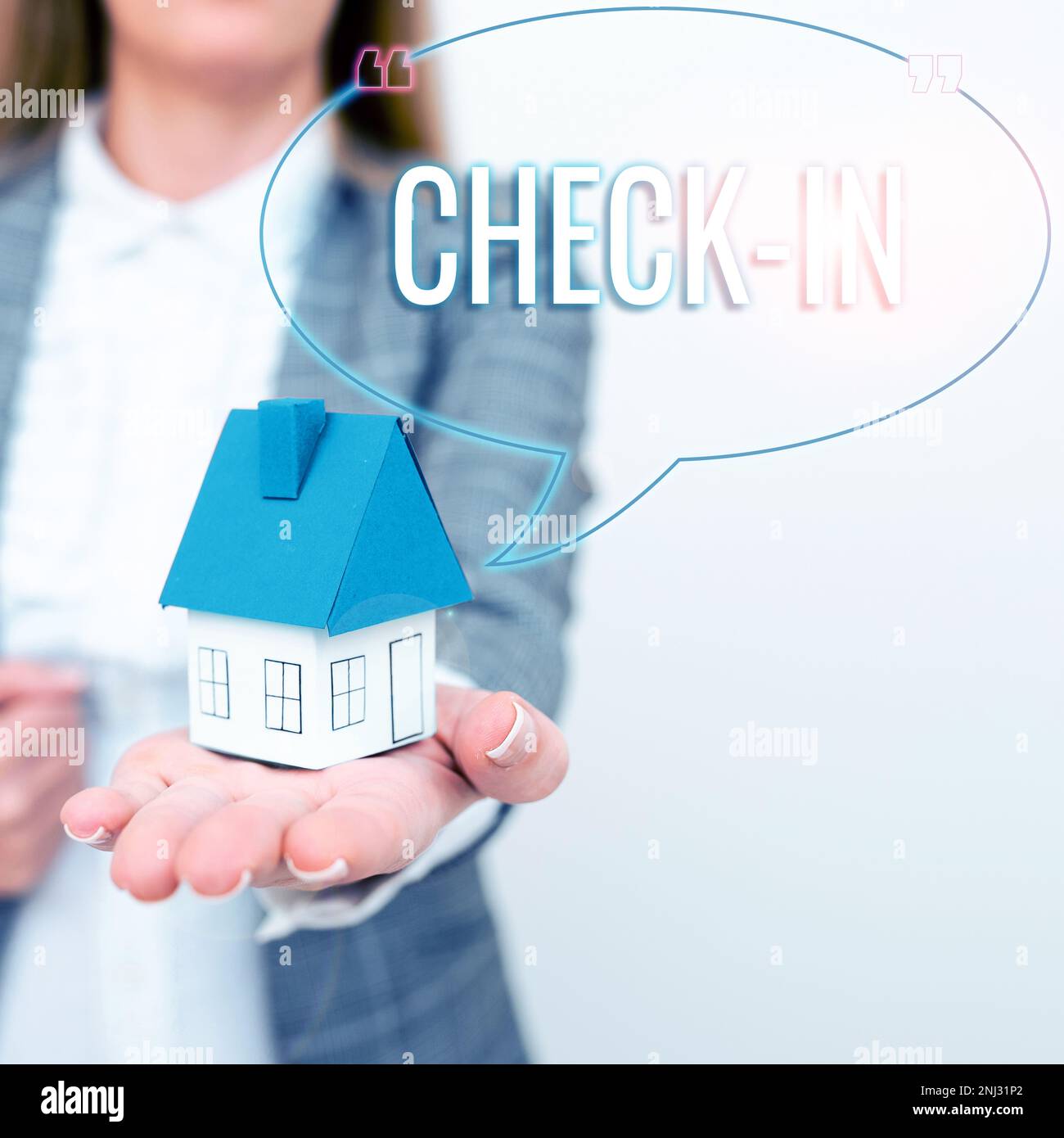 Sign displaying Check In, Business approach Procedure by which an ...