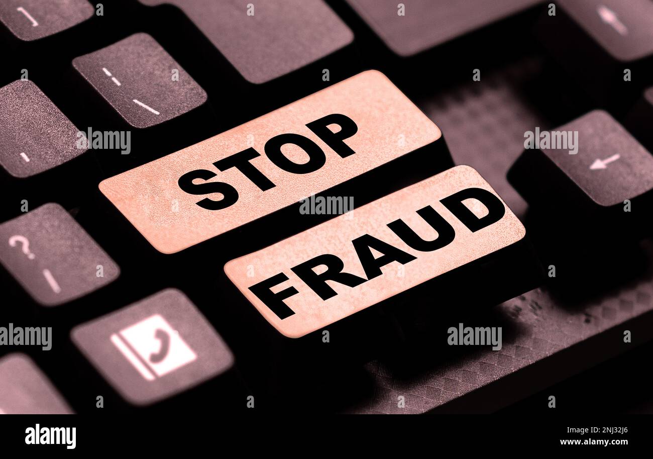 Text showing inspiration Stop Fraud. Concept meaning campaign advices ...