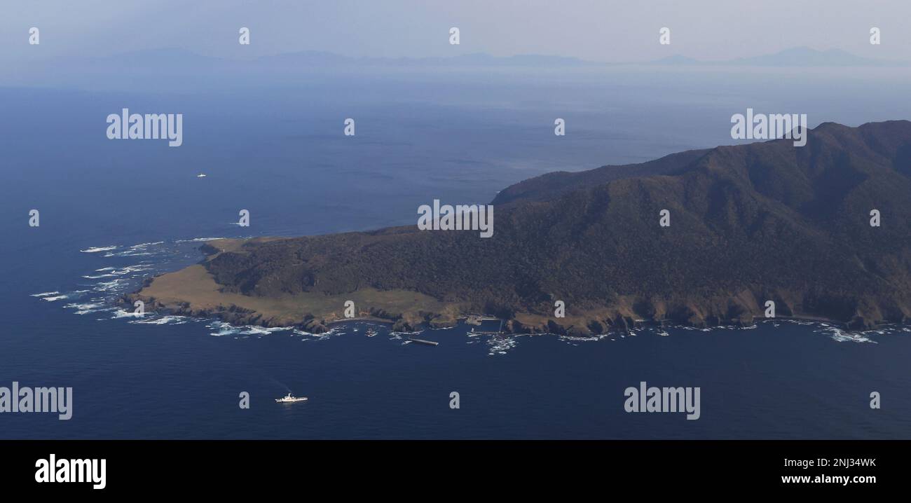 An aerial photo shows Shiretoko Peninsula in Hokkaido Prefecture on Oct ...