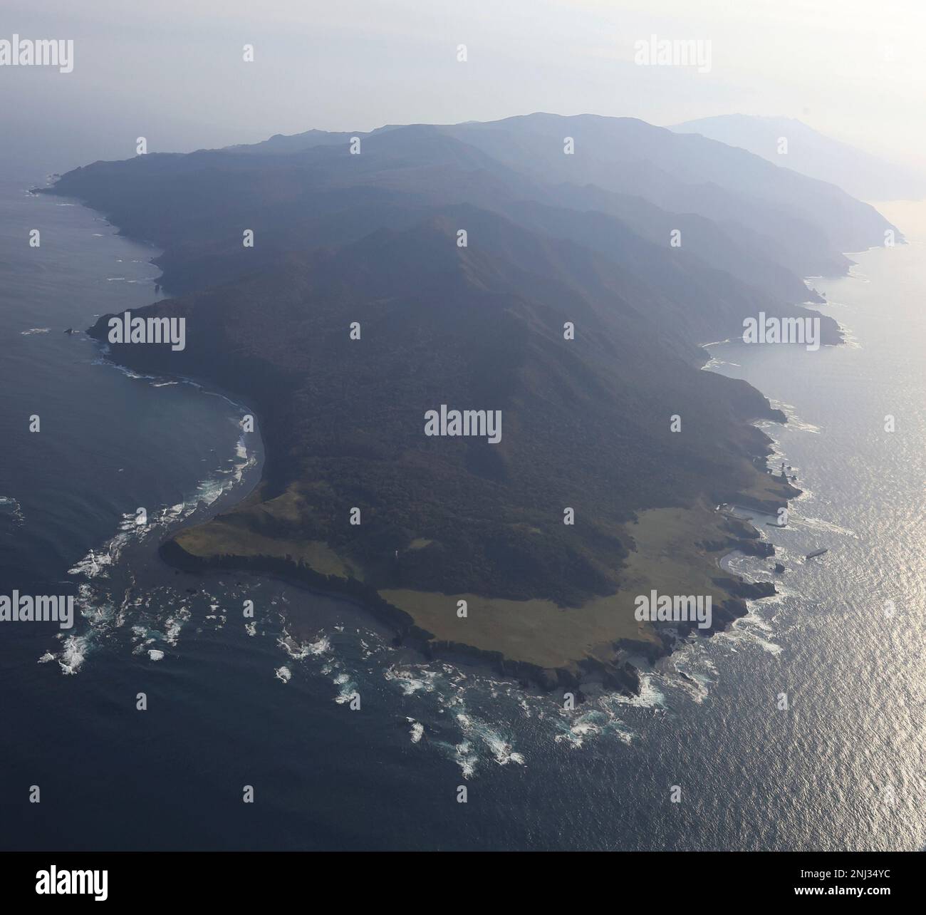 An aerial photo shows Shiretoko Peninsula in Hokkaido Prefecture on Oct ...