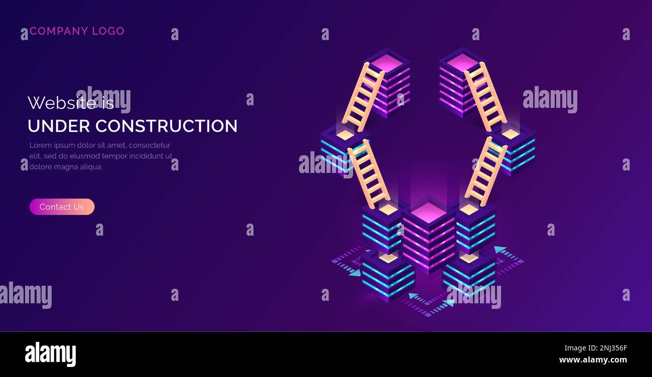 Website under construction, maintenance work or error page isometric ...