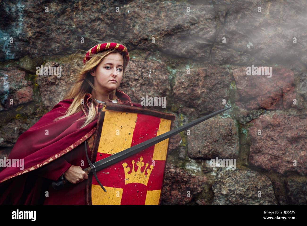 a young girl stands on the protection of the Kingdom with a sword and a ...