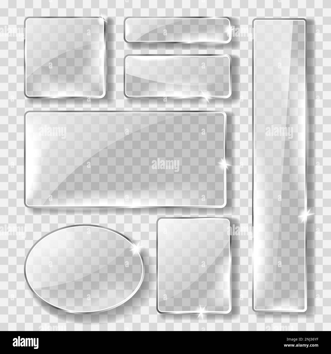 Glass Banner Or Plate Set Of Realistic Vector Illustrations Blank Rectangular And Round Clear