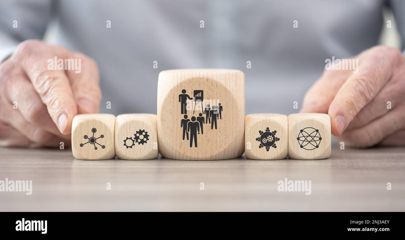 Wooden blocks with symbol of seminar meeting concept Stock Photo - Alamy